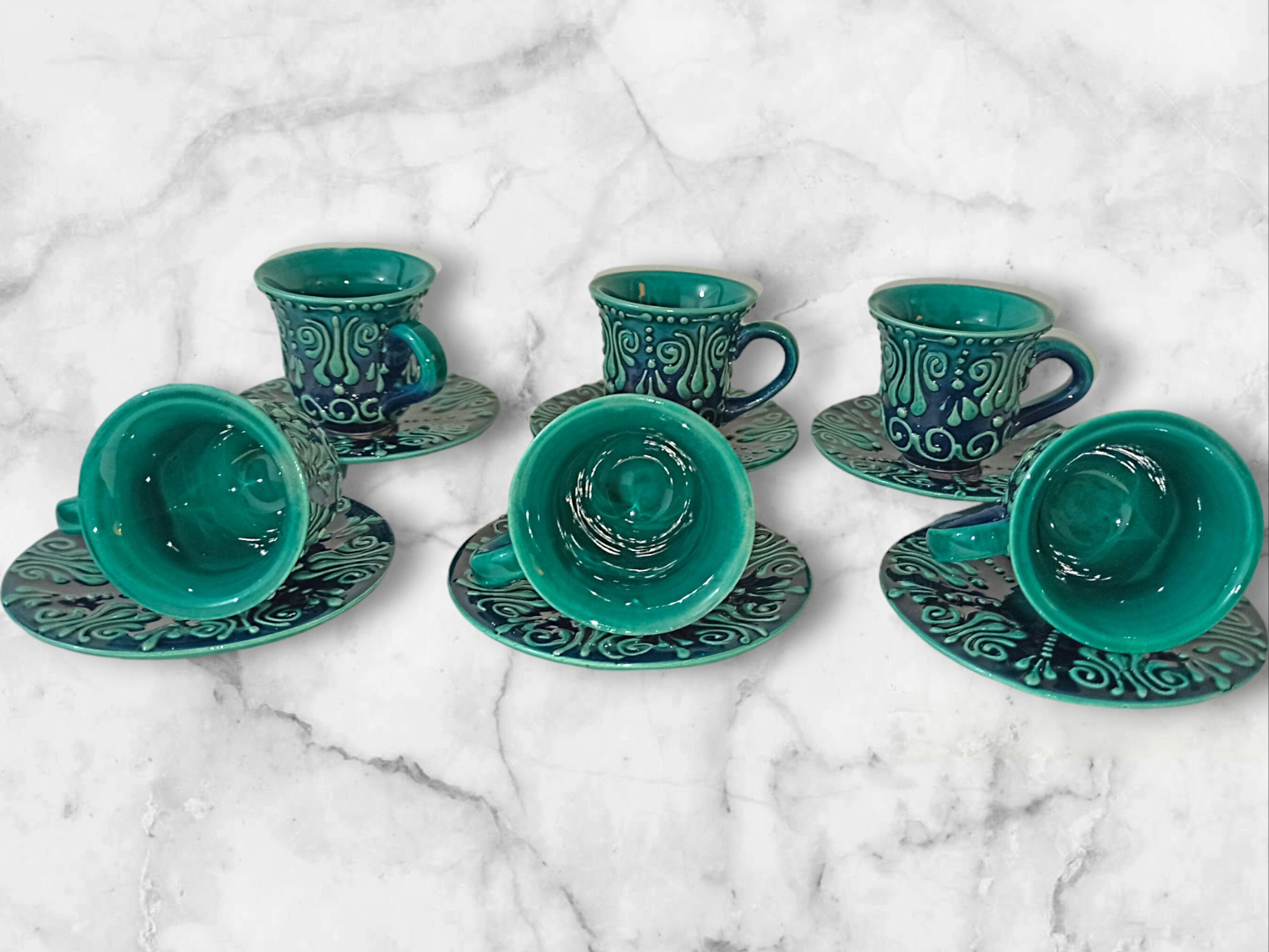 Hand-painted Floral Turkish Coffee Cup Set Vibrant 12-piece Espresso ...
