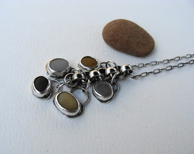 Bezeled Beach Stone Charm Silver Oxidized Necklace - Etsy