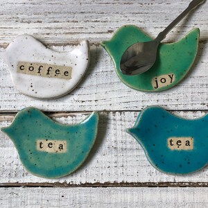 Stamped Ceramic Bird- Coffee Spoon Rest - Tea Bag Rest - Trinket Dish ...