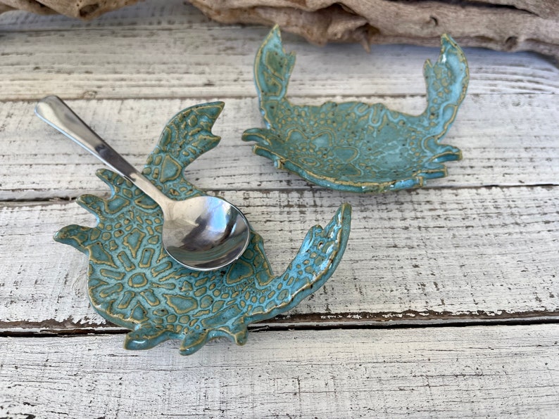 Ceramic Crab- Coffee Spoon Rest- Tea Bag Rest- Candle Holder- Ring Dish ...