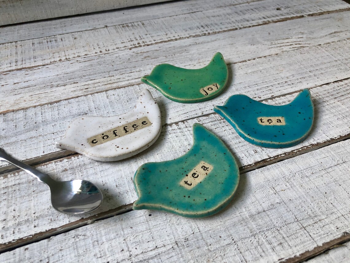 Stamped Ceramic Bird Coffee Spoon Rest Tea Bag Rest - Etsy