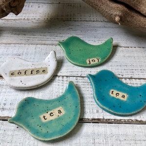 Stamped Ceramic Bird- Coffee Spoon Rest - Tea Bag Rest - Trinket Dish ...