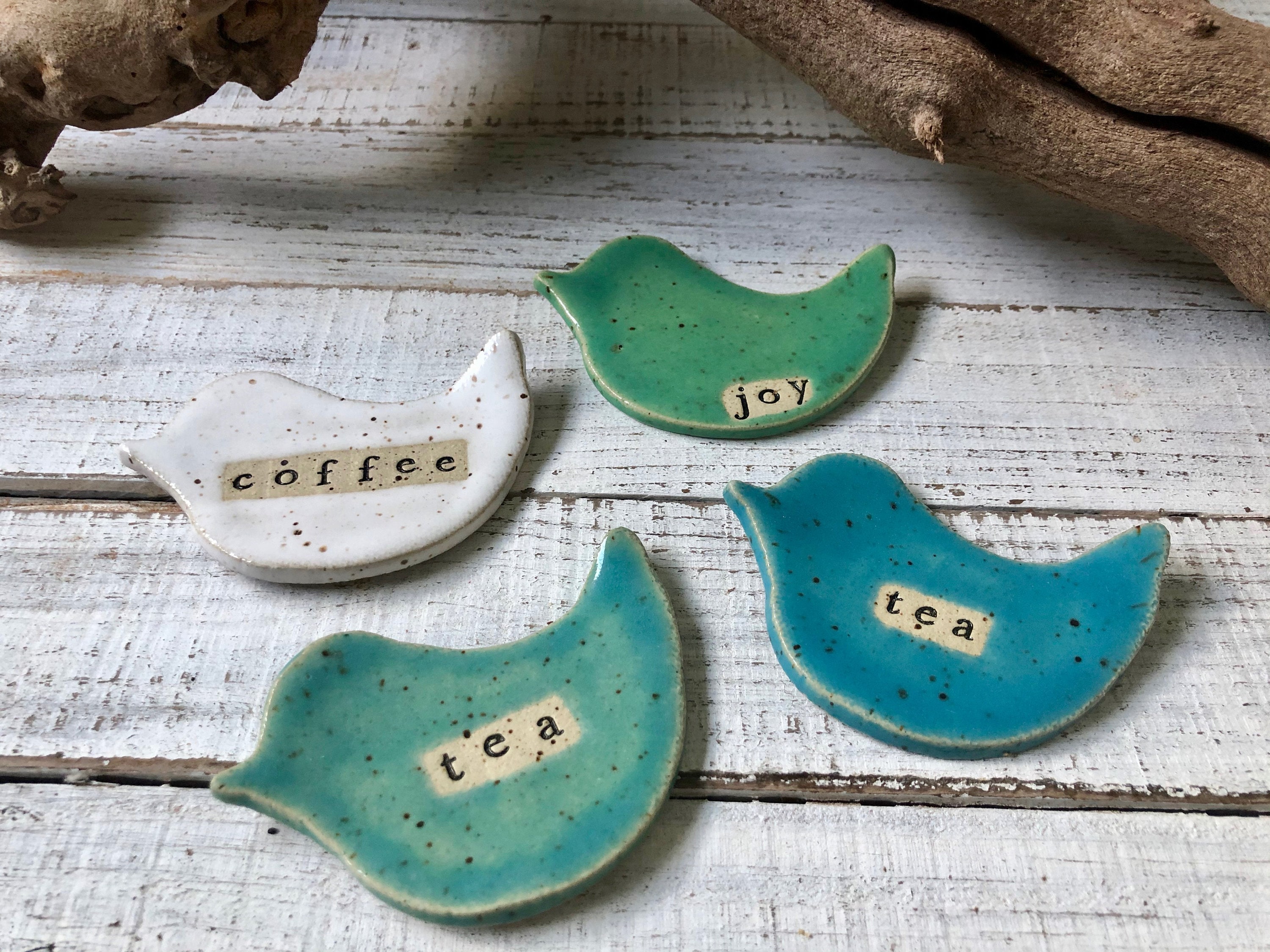 Stamped Ceramic Bird- Coffee Spoon Rest - Tea Bag Rest - Trinket Dish ...
