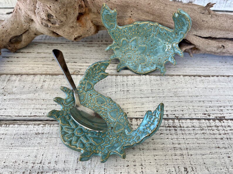 Ceramic Crab- Coffee Spoon Rest- Tea Bag Rest- Candle Holder- Ring Dish ...