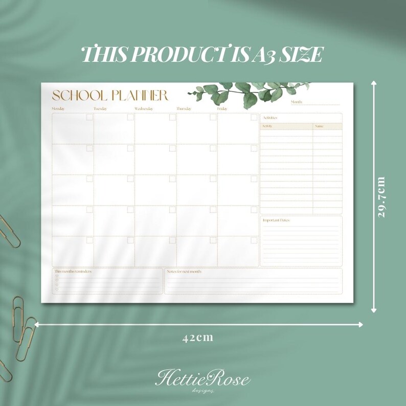 A3 Weekly Tear-off School Planner Pad White & Gold Eucalyptus Themed ...