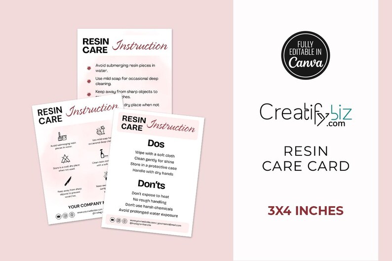 Editable Resin Care Card Template, Printable Resin Jewelry Care ...