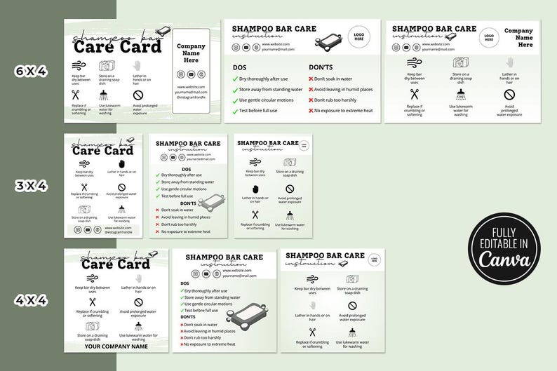 Shampoo Bar Care Card Template, Bar Soap Care Instructions Card ...