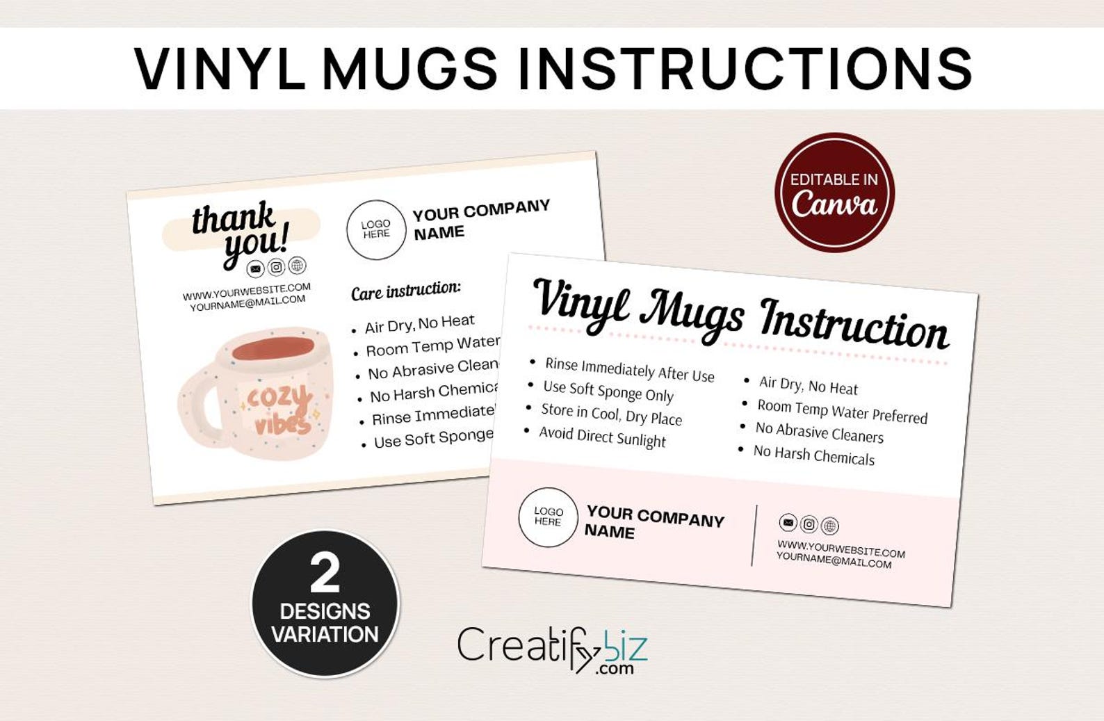 Printable Care Card Template for Vinyl Mugs Tumbler Cup Care Card Small ...