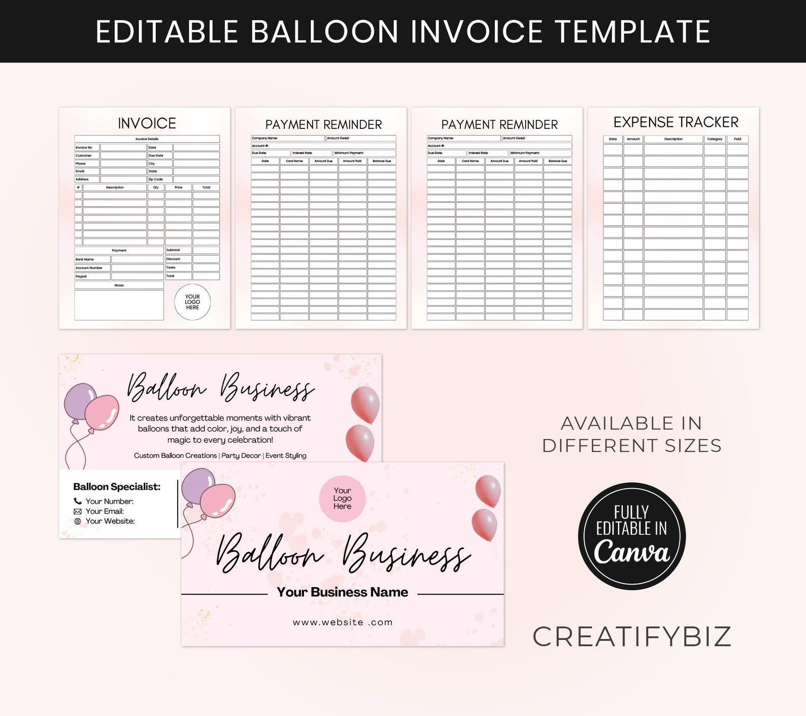 Editable Balloon Invoice Template, Business Invoice (canva) - Etsy
