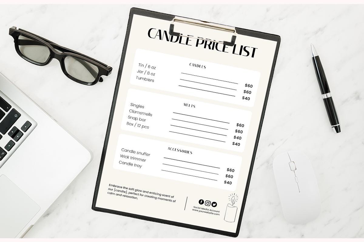 Candle Price List Template, Editable Canva Pricing Guide (5x7 & 10x8 ...