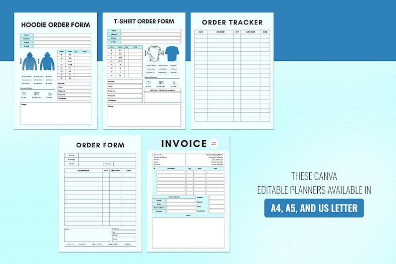 Editable Clothing Business Bundle, Tshirt Order Form, Invoice, Washing ...
