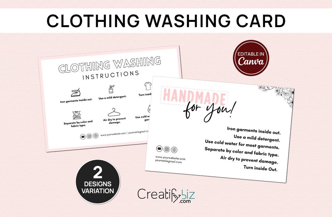 Washing Instructions Care Card, Editable Canva Templates, Washing Care ...