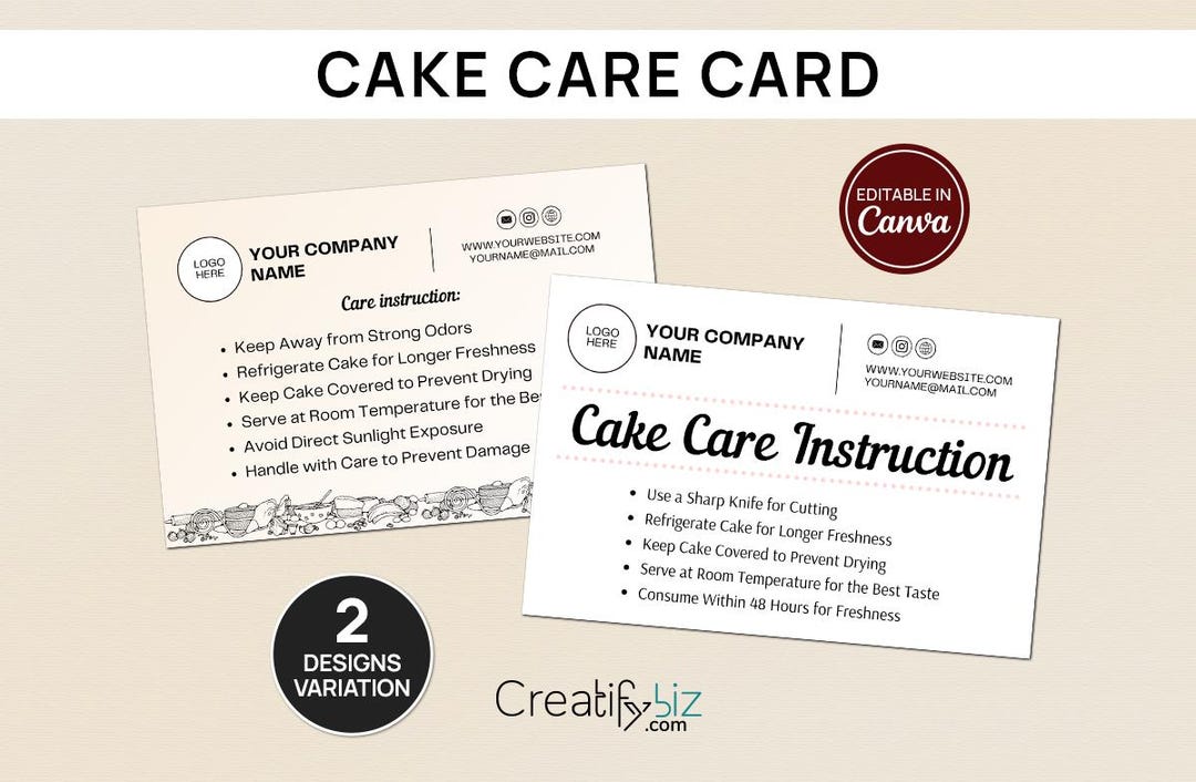 Cake Care Card Cake Instructions Cake Instructions Card Cake Care ...