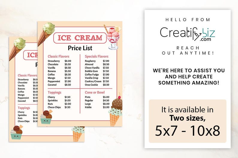 Ice Cream Price List Template, Editable Canva Menu (digital Download ...