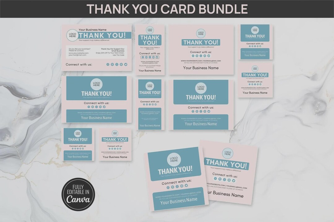 Printable Thank You Card Bundle, Canva Editable Template, Modern ...