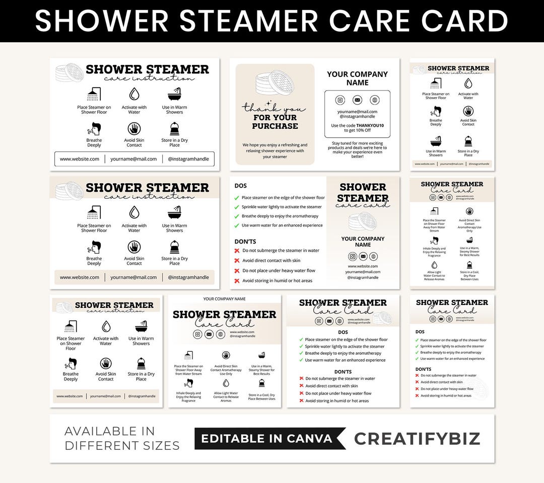Shower Steamer Care Card Template, Shower Steamer Label Template ...