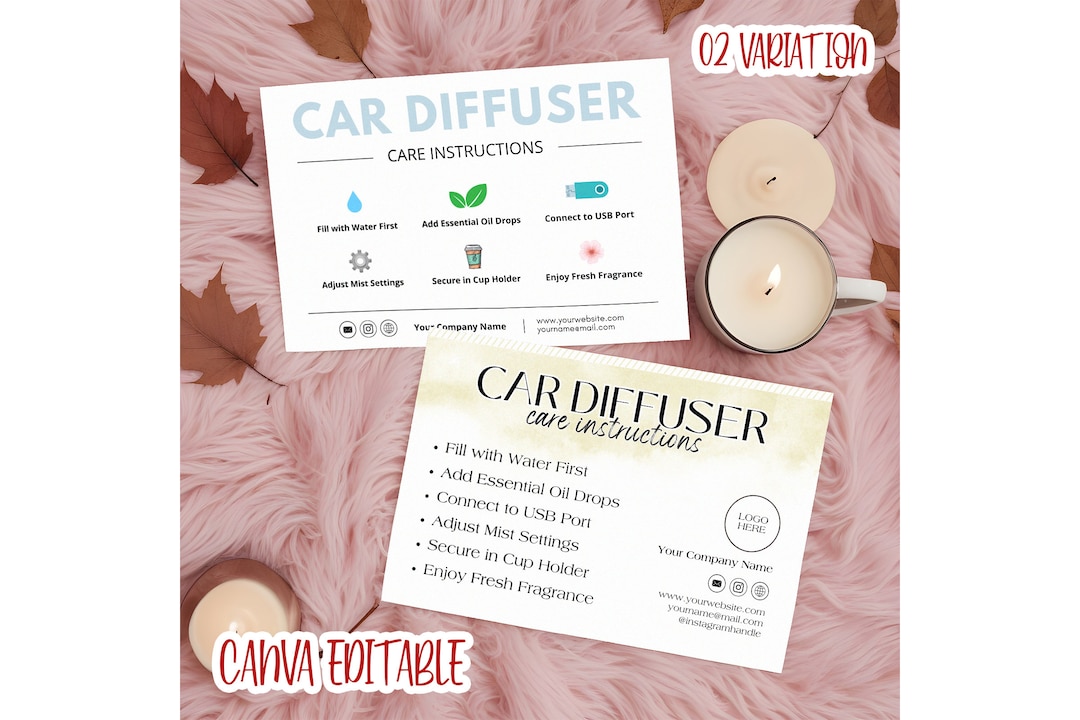 Car Diffuser Care Card Customizable Oil Diffuser Care Instructions ...
