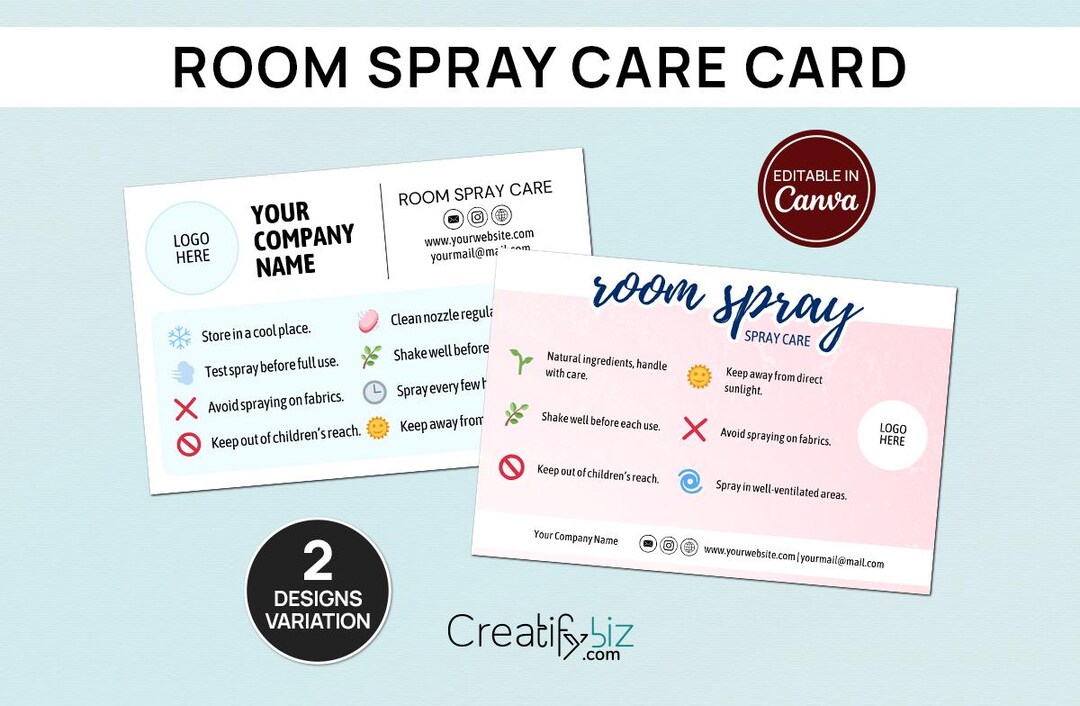 Room Spray Care Card Template, Editable Room Spray Care Instructions ...