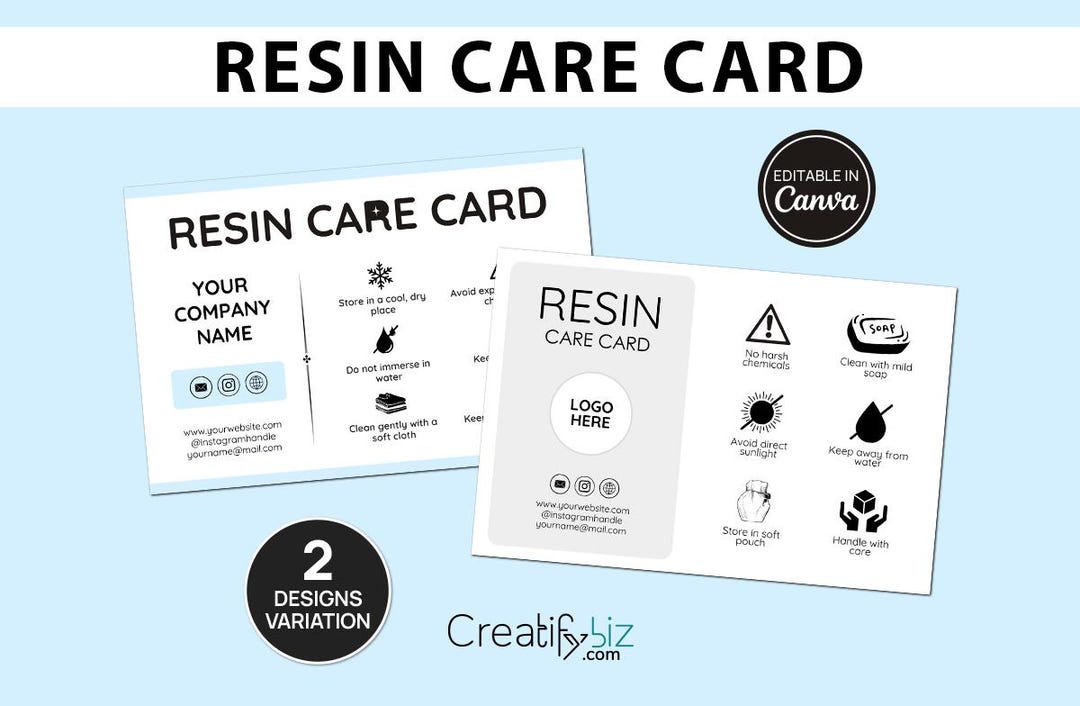 Resin Care Card, Editable Canva Templates, Printable Resin Jewelry Care ...