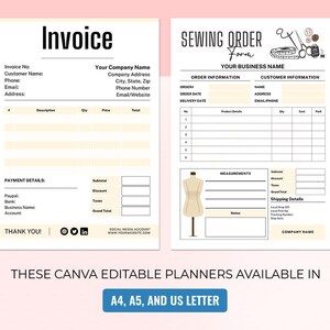 Sewing Business Planner, Order Form & Invoice Canva Templates (digital ...