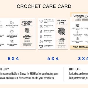 Printable Crochet Care Card Template, Small Business Thank You (digital ...