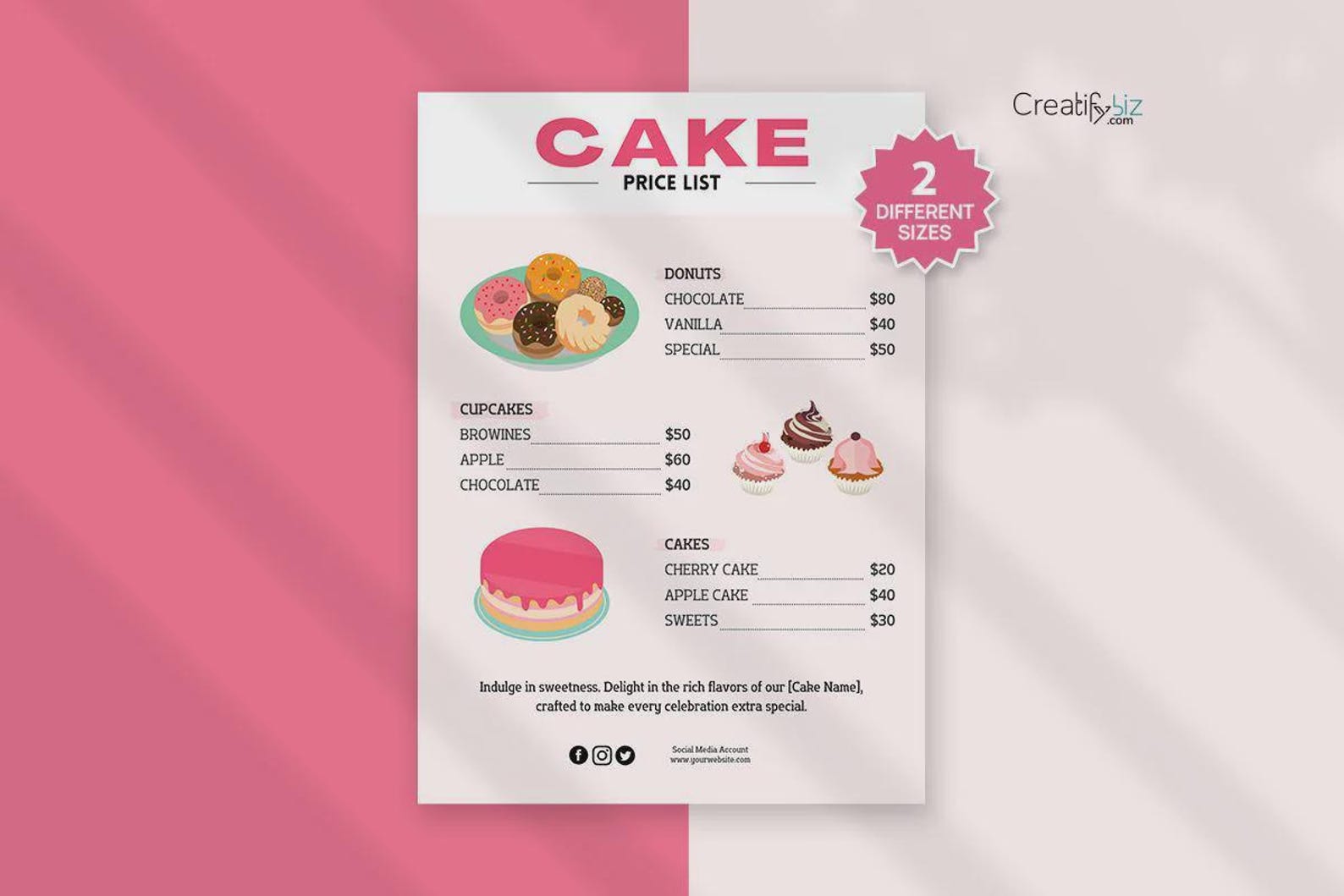 Cake Price List Menu Template Canva Editable Bakery Custom Dessert ...