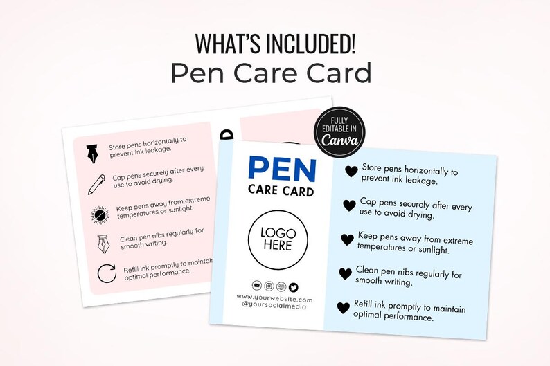 Epoxy Pen Care Card Template, Printable Instructions (canva Editable ...
