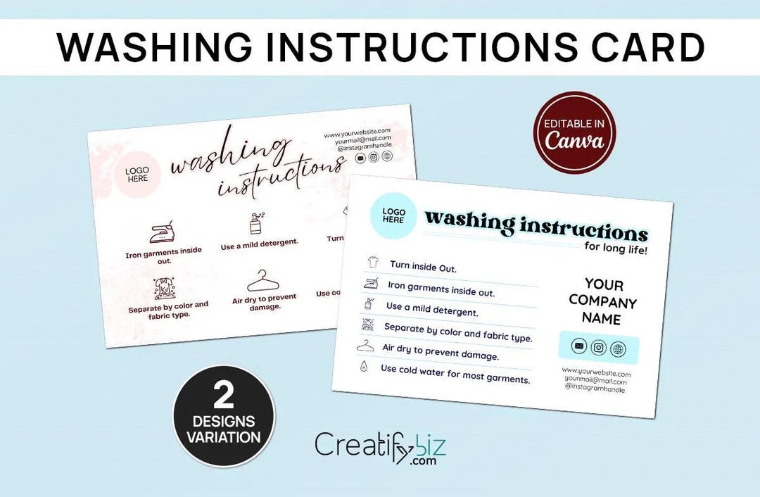Washing Instructions Care Card Template, Vinyl & DTF Shirts (canva ...
