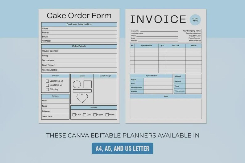 Editable Cake Order Form, Canva Bakery Business, Printable Invoice ...
