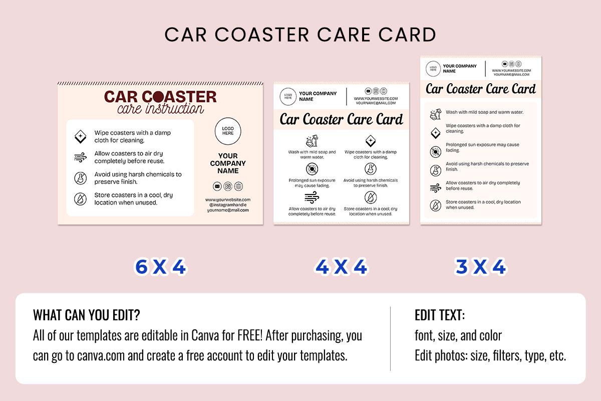 Editable Car Coaster Care Card Template, Printable Instructions Canva ...