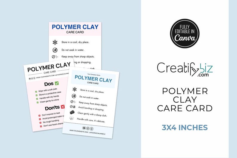 Polymer Clay Jewelry Care Card, Editable Canva Template (printable) - Etsy