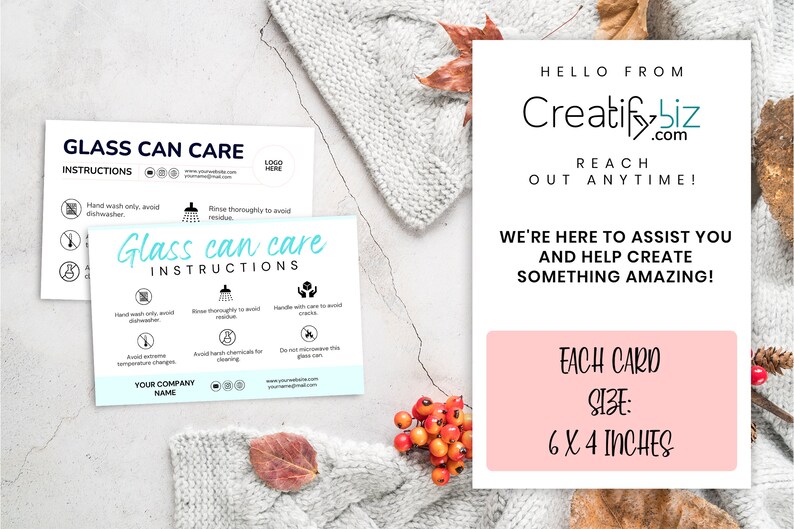 Glass Can Care Card, Editable Canva Templates, Printable Glass Can Cup ...