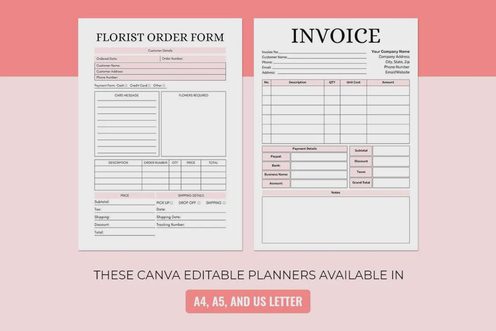Printable Florist Order Form Canva Template Personalized Flower ...
