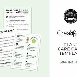 Printable Plant Care Card Template, Editable Instructions Guide ...