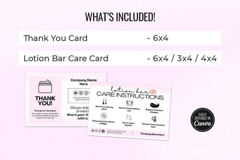 Editable Lotion Bar Care Card Template, Printable Lotion Bar Care ...