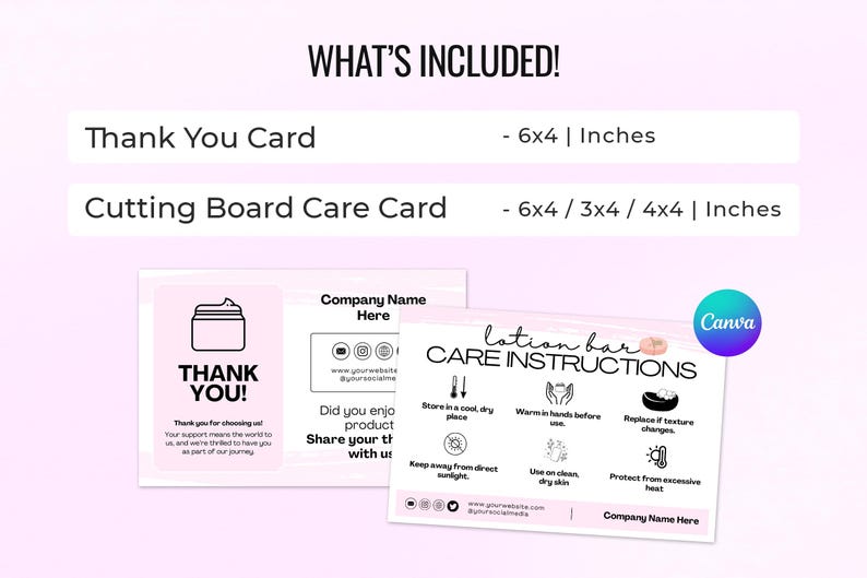 Printable Cutting Board Care Card Template Canva Wood Instructions ...