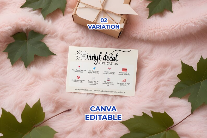 Vinyl Decal Application Card, Printable Vinyl Decal Care Card Instructions, Small Business ...