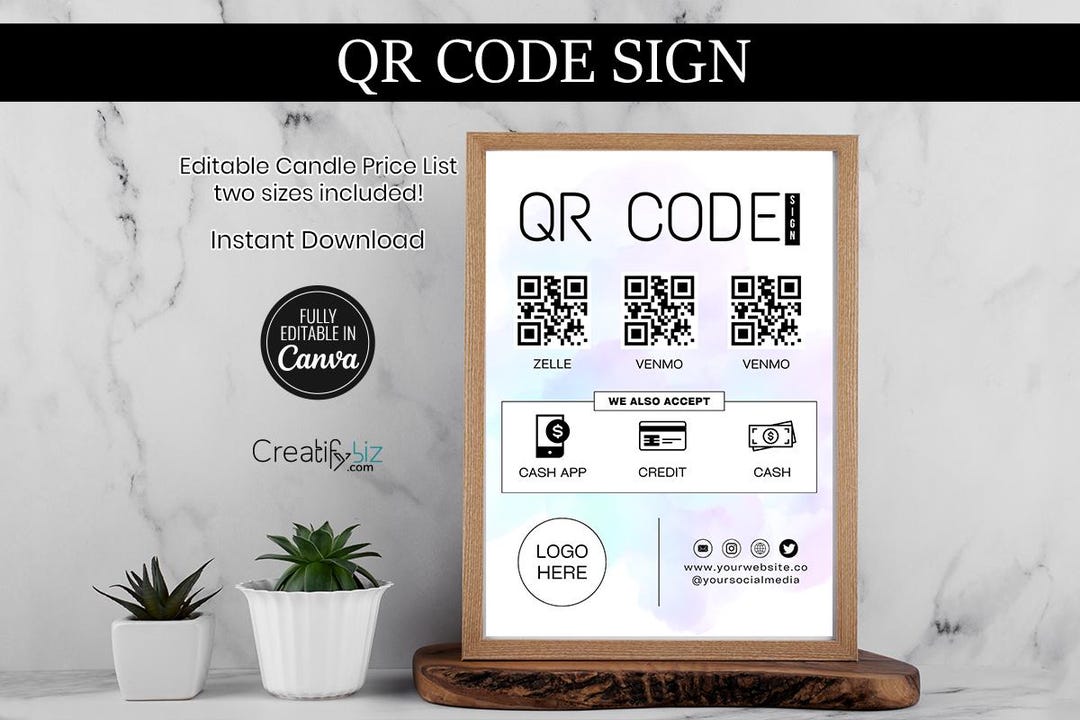 Qr Code Sign Template, Printable Payment Sign, Accepted Payments Sign ...