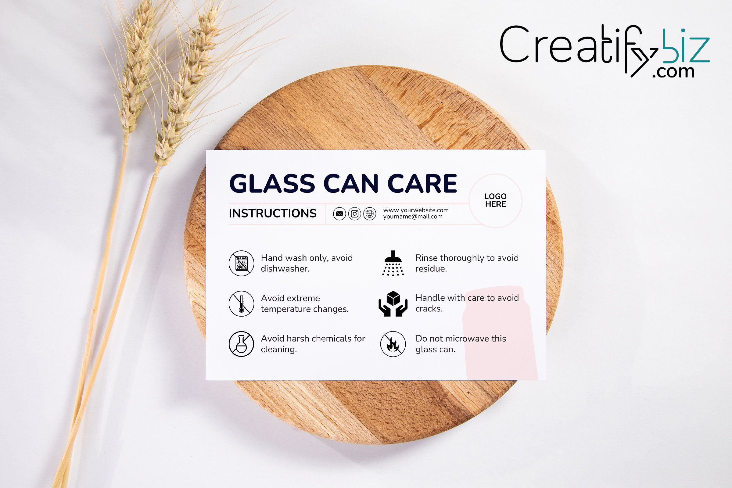 Glass Can Care Card, Editable Canva Templates, Printable Glass Can Cup ...