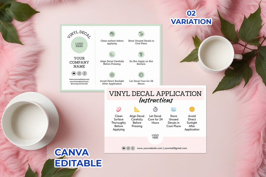 Vinyl Decal Application Card, Printable Vinyl Decal Care Card Instructions, Small Business ...