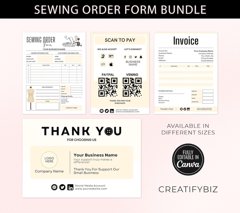 Sewing Business Planner, Order Form & Invoice Canva Templates (digital ...