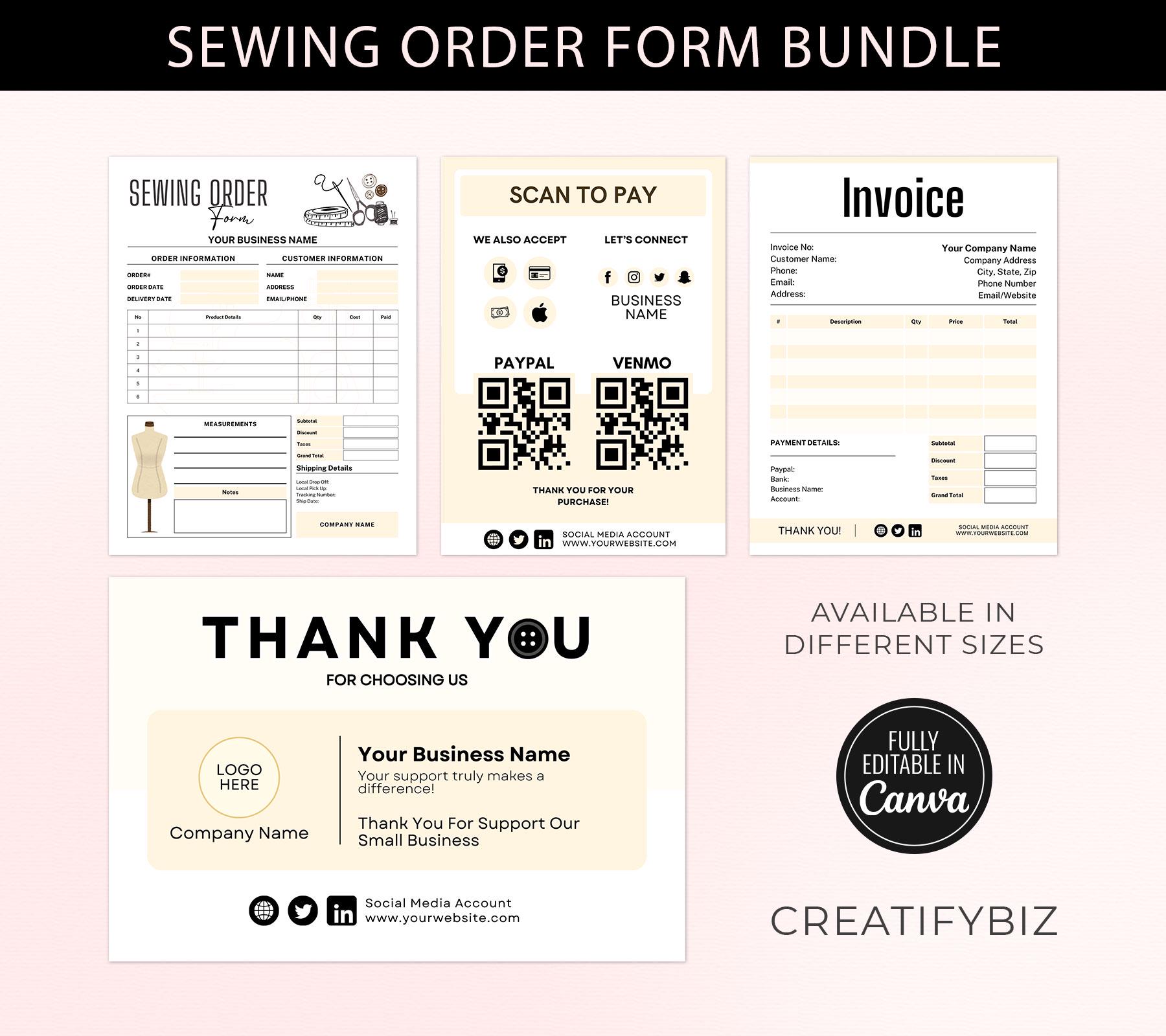 Sewing Order Form, Editable Canva Templates, Sewing Business Planner ...