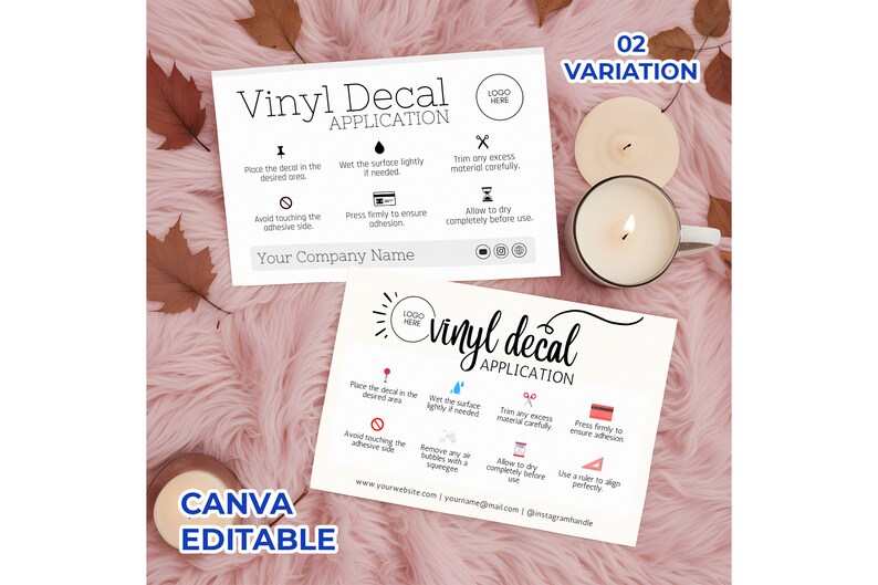 Vinyl Decal Application Card, Printable Vinyl Decal Care Card Instructions, Small Business ...