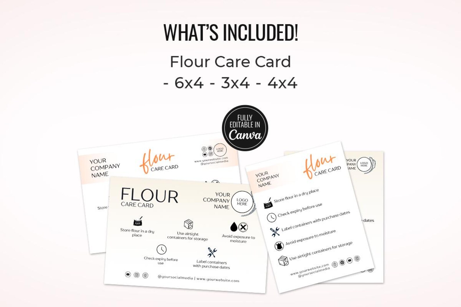 Flour Care Card Template, Editable Canva Templates, Printable Baking ...