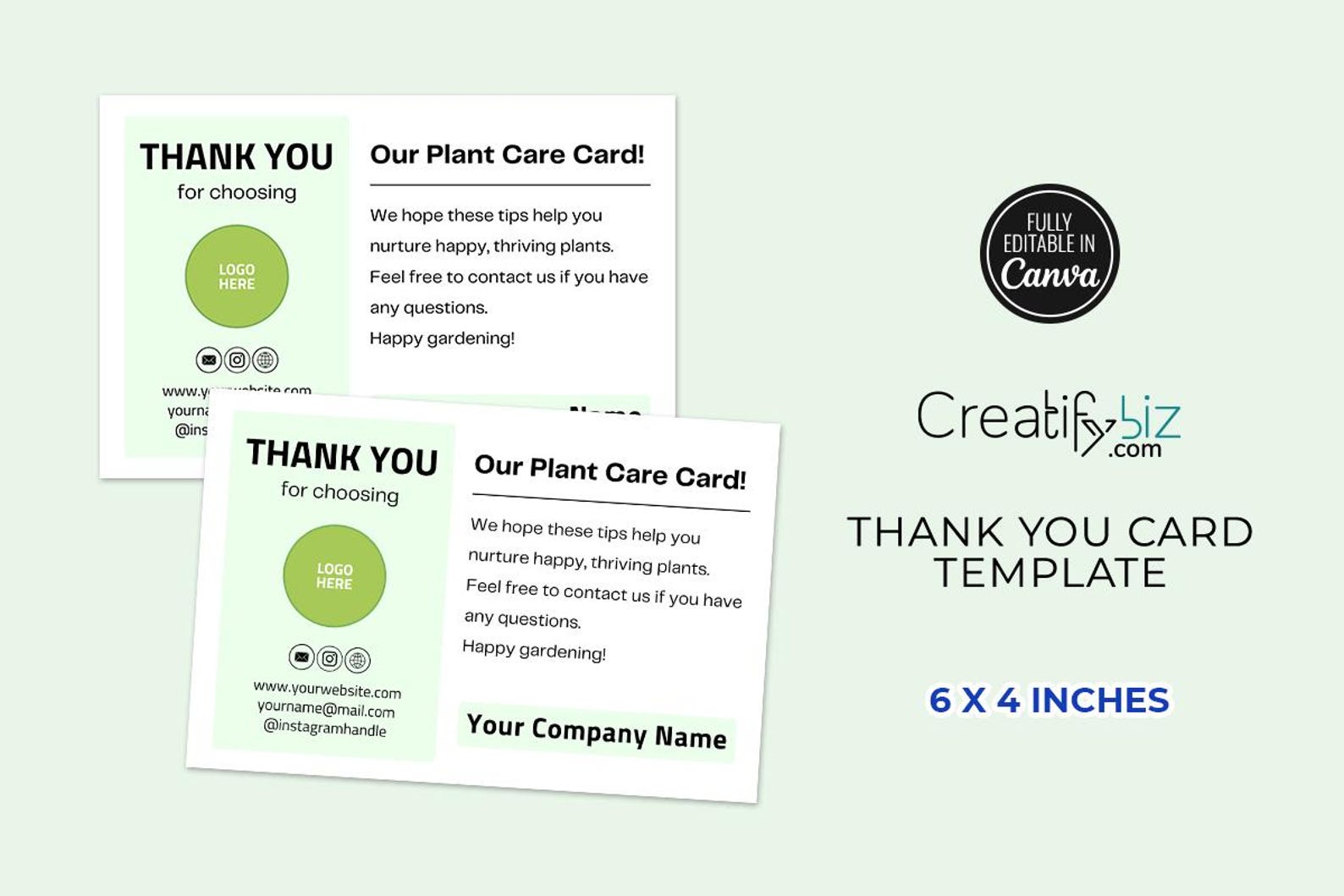 Printable Plant Care Card Template, Editable Instructions Guide ...