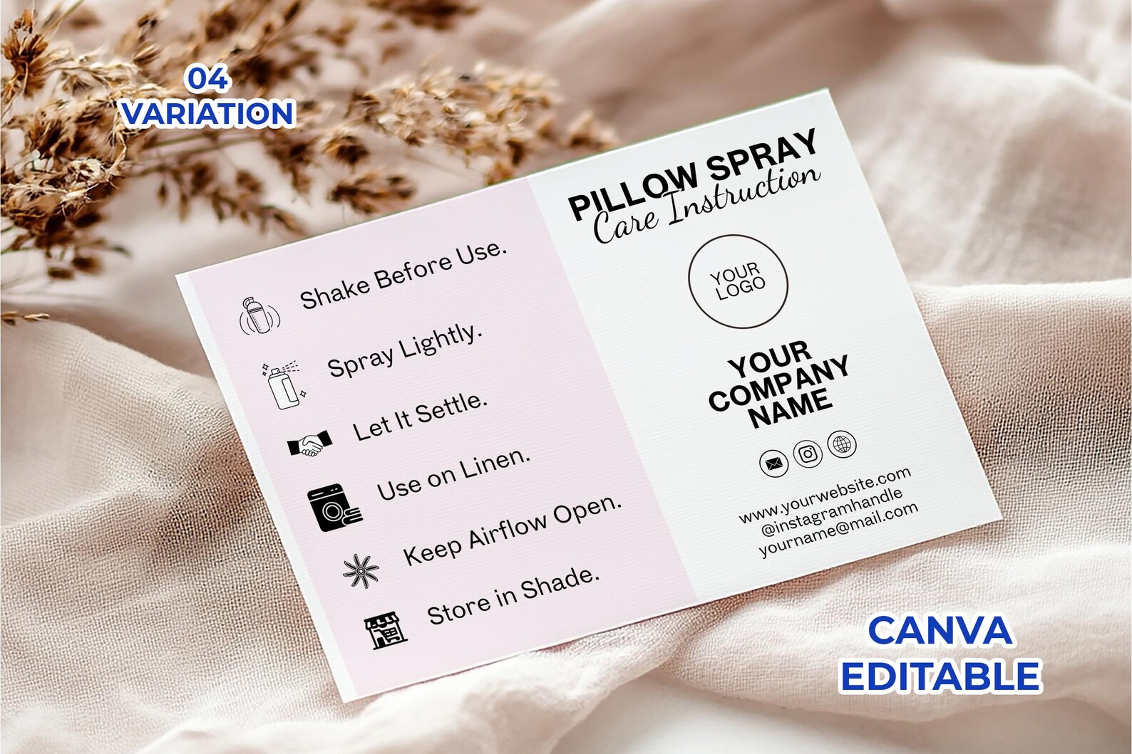 Pillow Spray Care Card Template Canva Editable for Small Business 6×4 ...