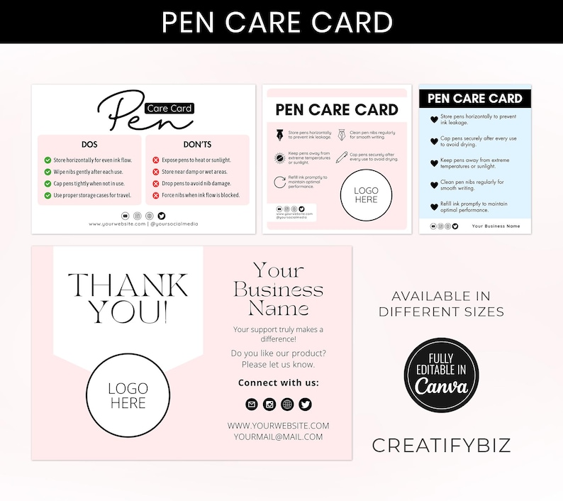 Epoxy Pen Care Card Template, Printable Instructions (canva Editable ...