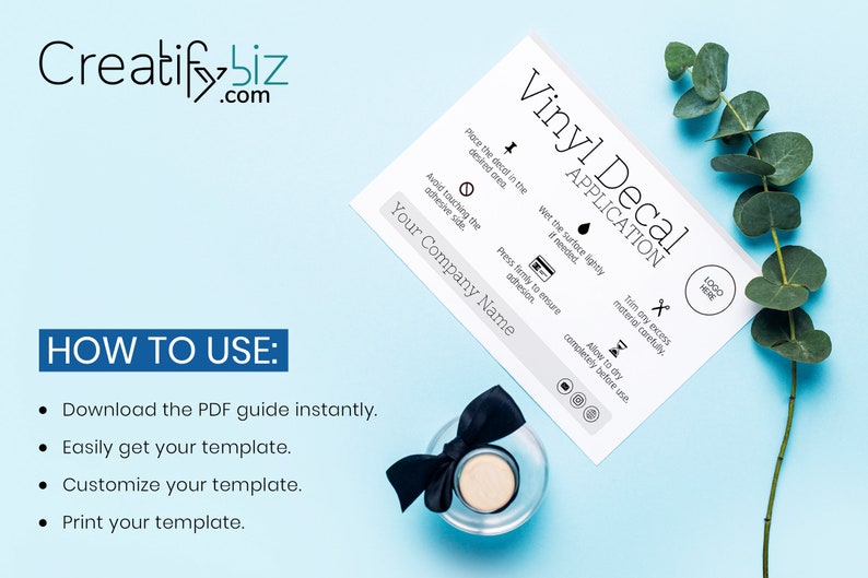 Vinyl Decal Application Card, Printable Vinyl Decal Care Card Instructions, Small Business ...