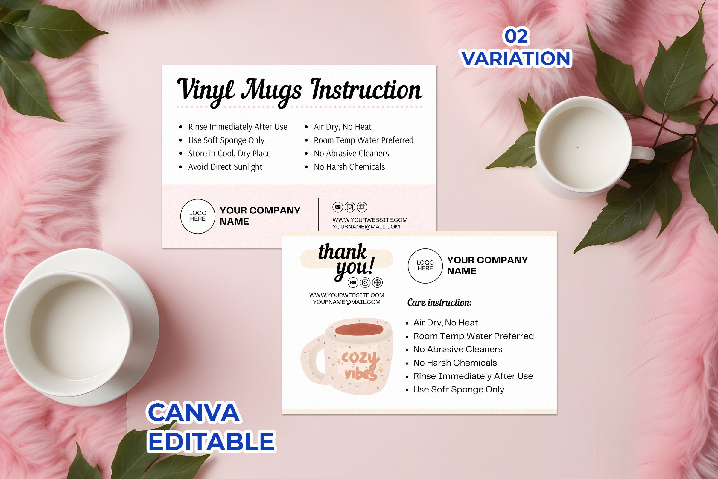 Printable Care Card Template for Vinyl Mugs Tumbler Cup Care Card Small ...