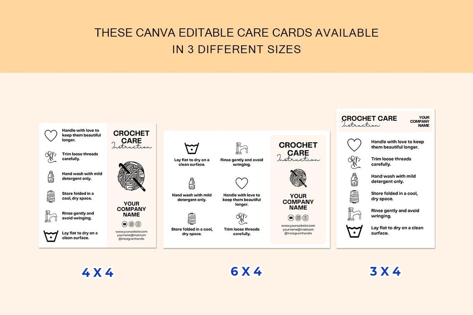 Printable Crochet Care Card Template, Small Business Thank You (digital ...